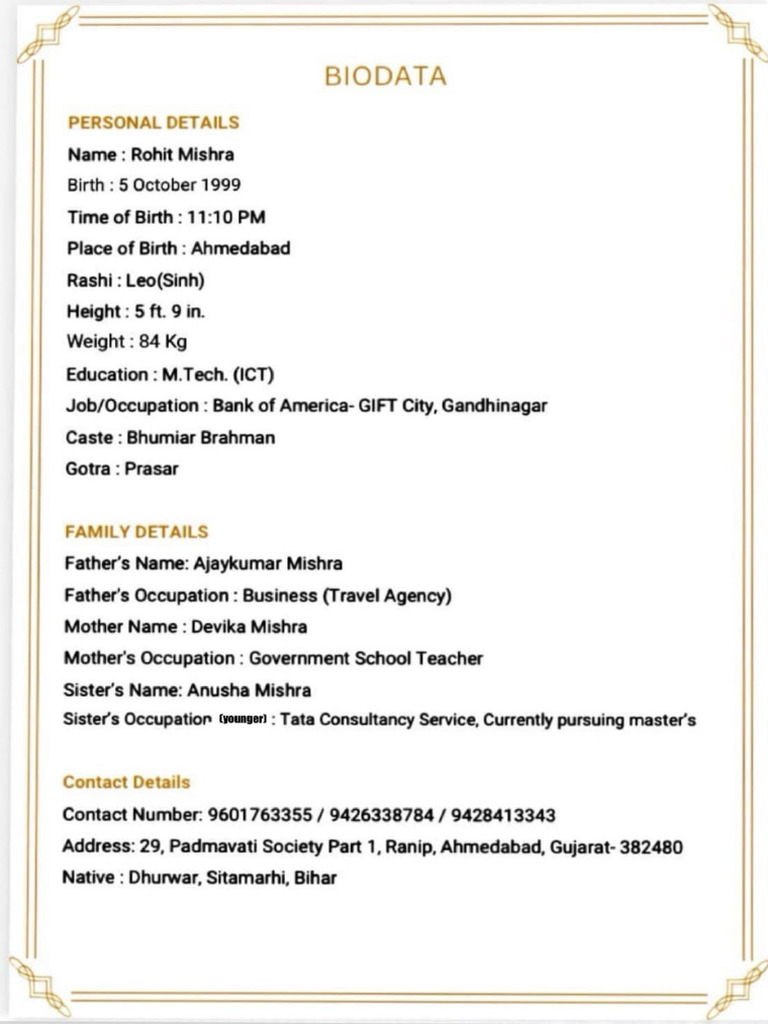 Rohit Mishra Biodata | PDF