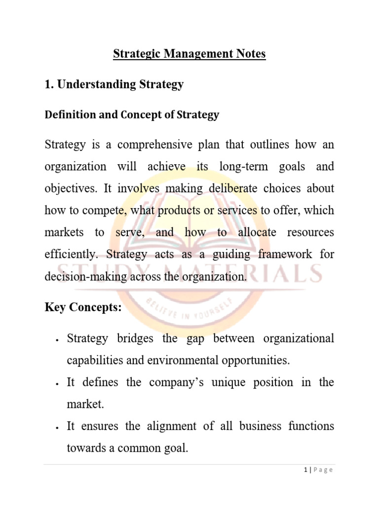 Strategic Management Notes | PDF | Strategic Management | Business