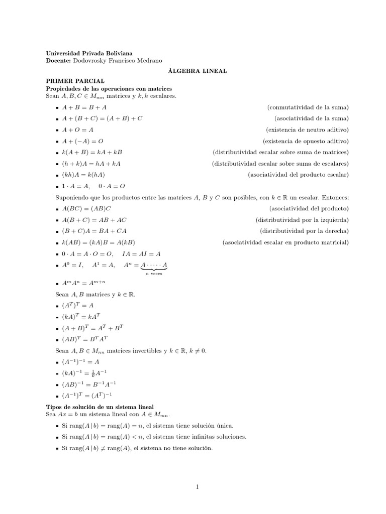 Formulario Algebra Lineal | PDF