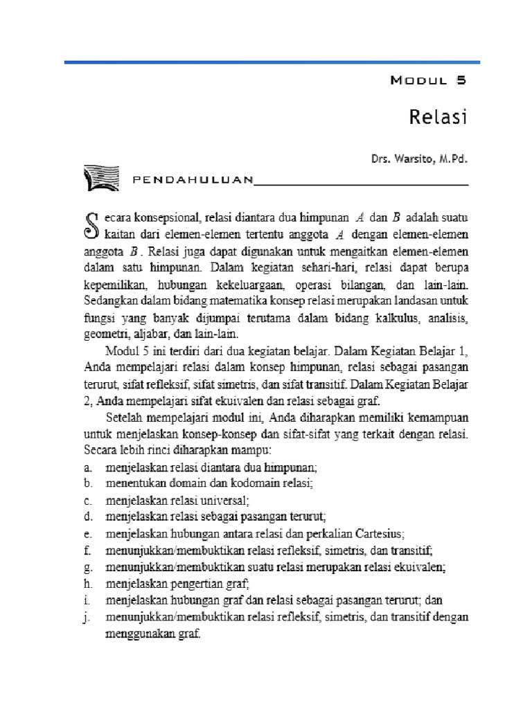 PENGANTAR MATEMATIKA Modul 5 RELASI | PDF