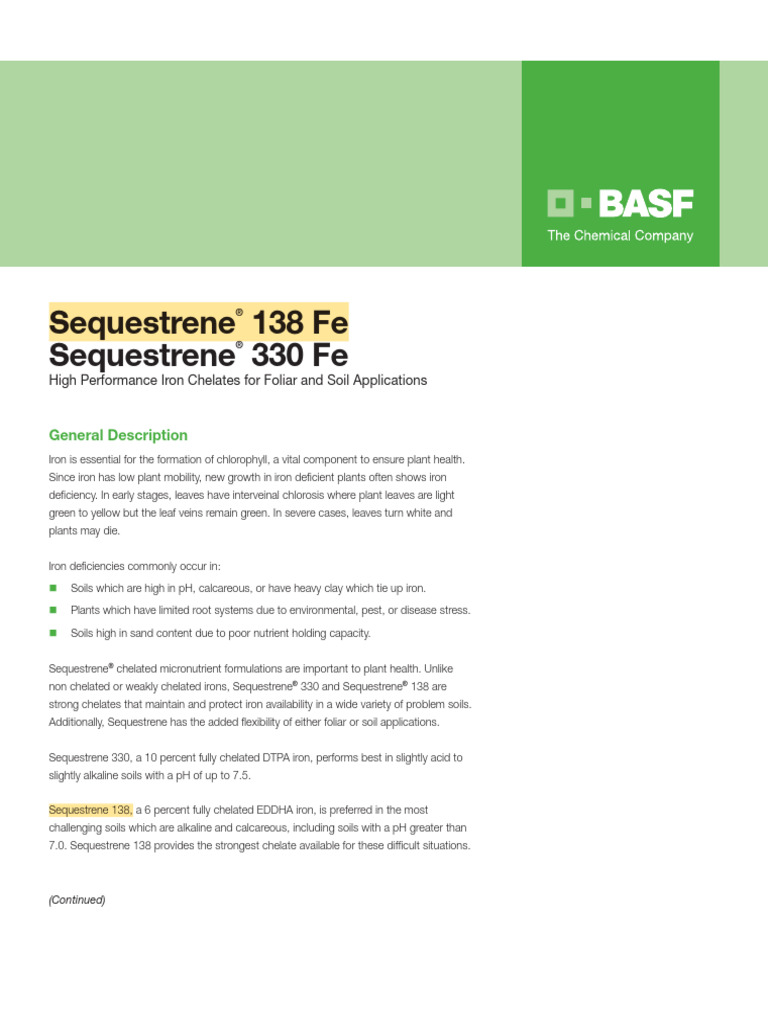 Sequestrene® Iron Chelates Overview | PDF | Soil | Iron
