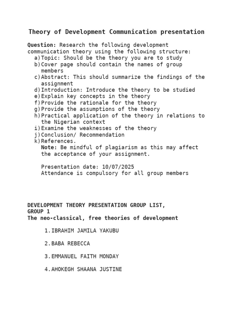 Theory of Development Paper Presentation List | PDF | Communication