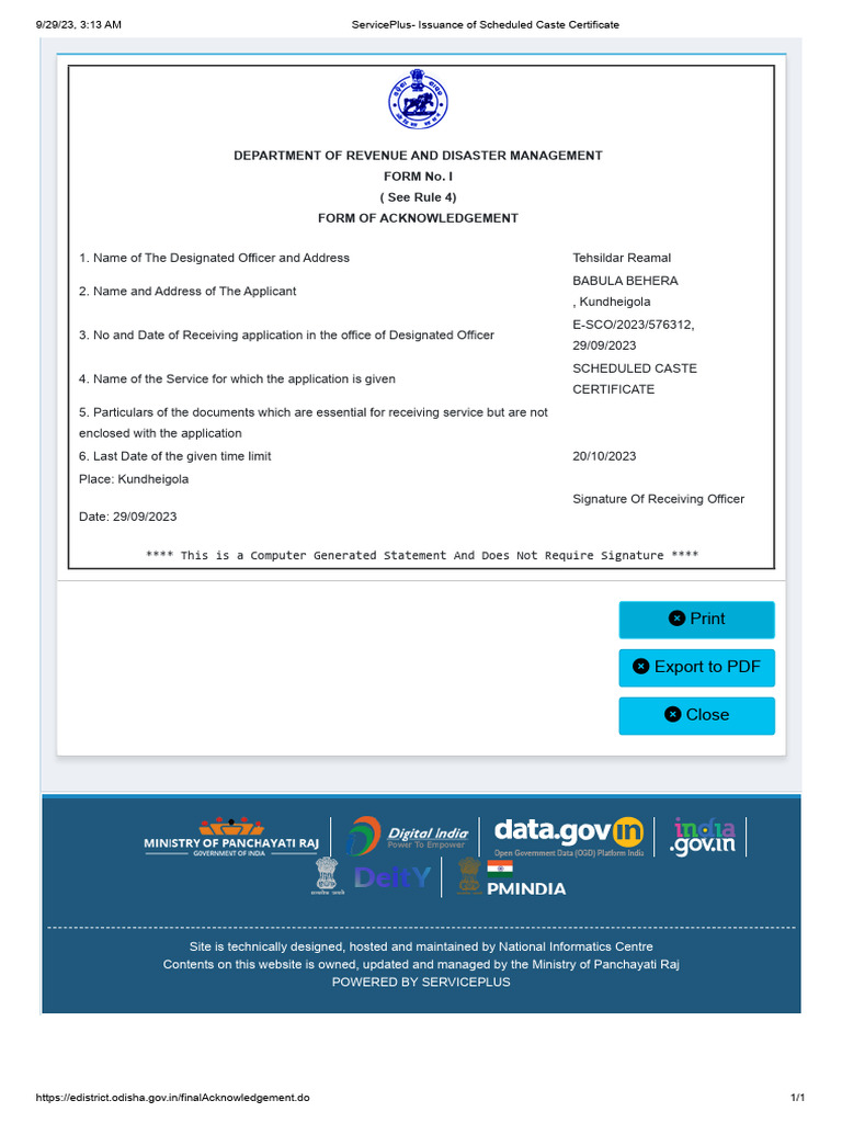 Babula Behera ServicePlus - Issuance of Scheduled Caste Certificate | PDF | Chess Theory | Chess