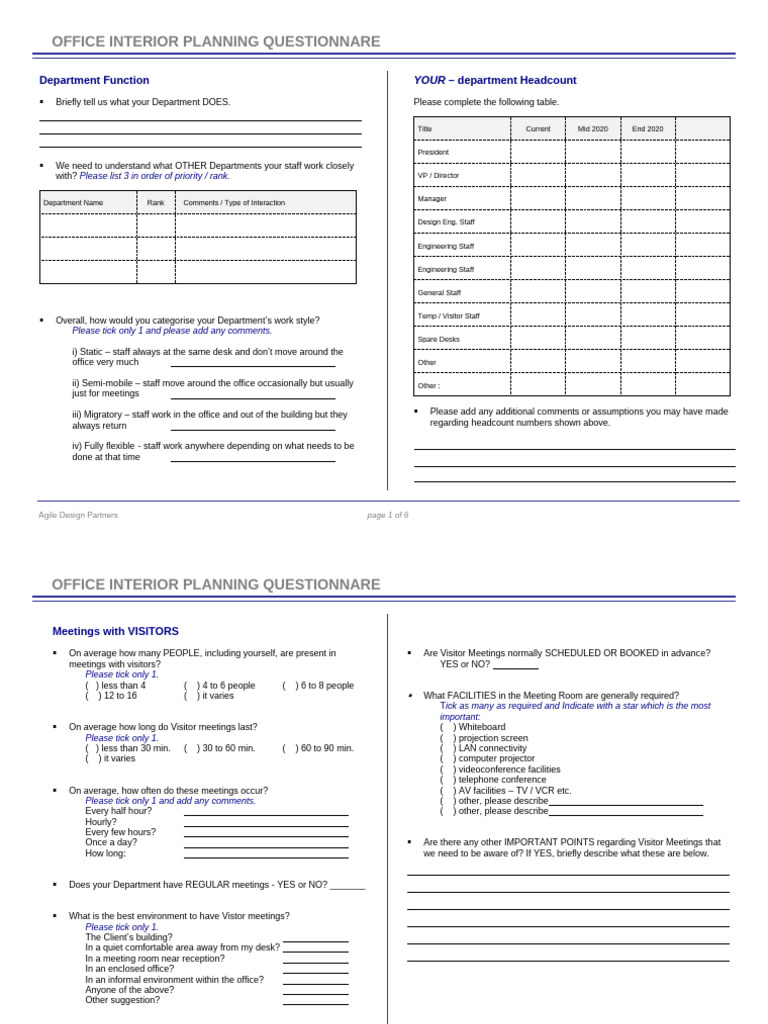 Office Space Planning Questionnaire | PDF