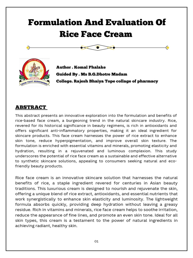Benefits of Rice Face Cream | PDF | Skin Care | Dietary Fiber