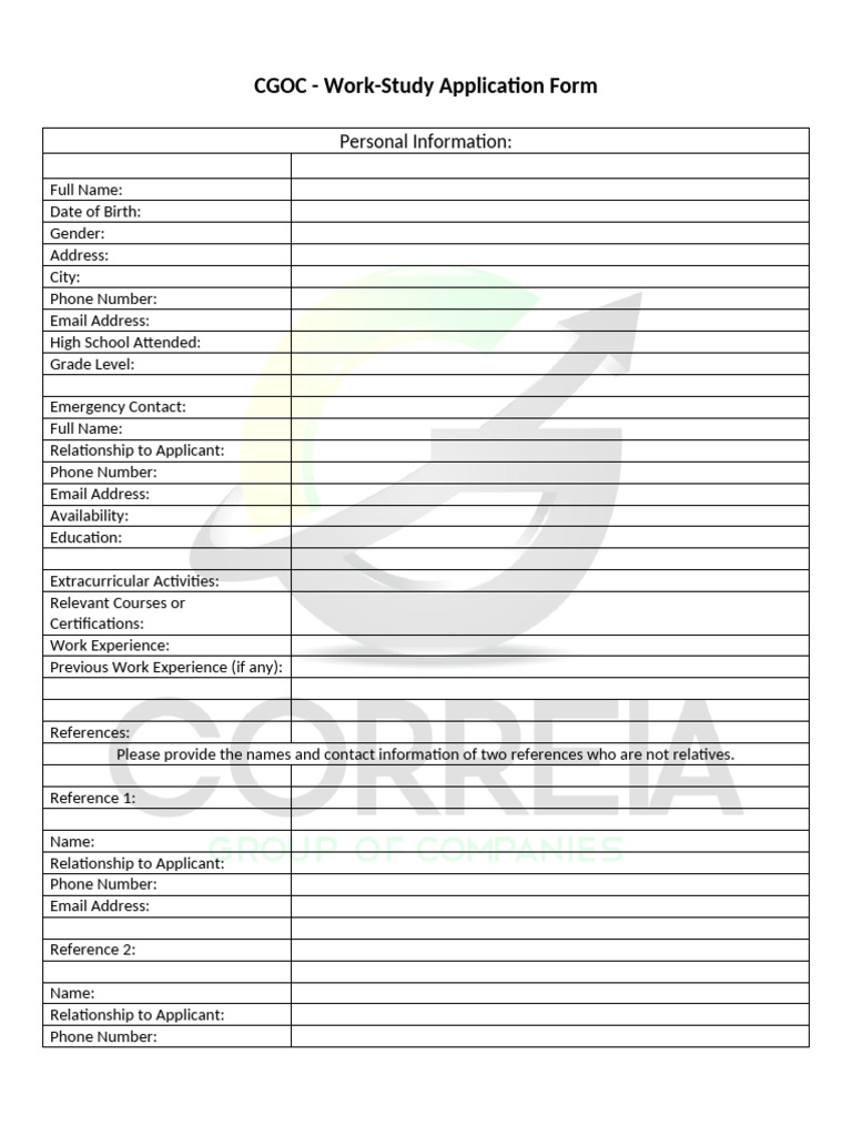 Application Form For Work Study Program | PDF