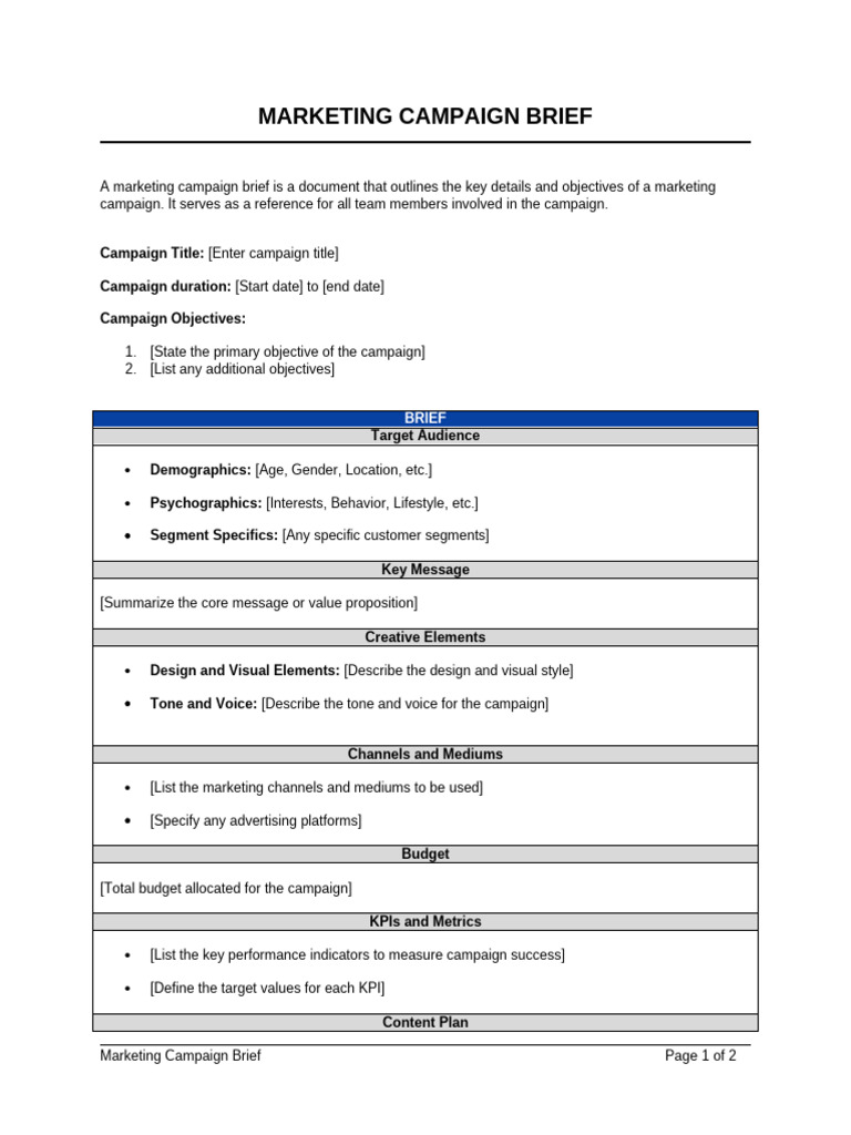 Marketing Campaign Brief Template | PDF | Marketing | Performance Indicator
