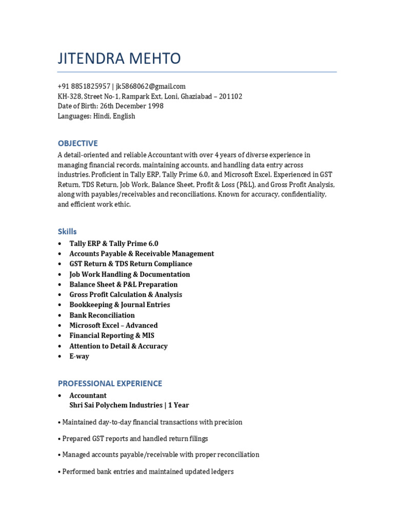 Jitendra Mehto CV | PDF