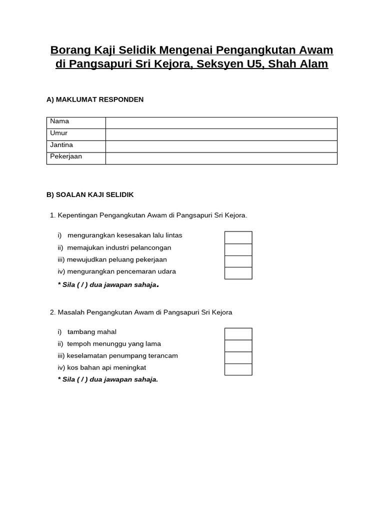 Borang Kaji Selidik | PDF