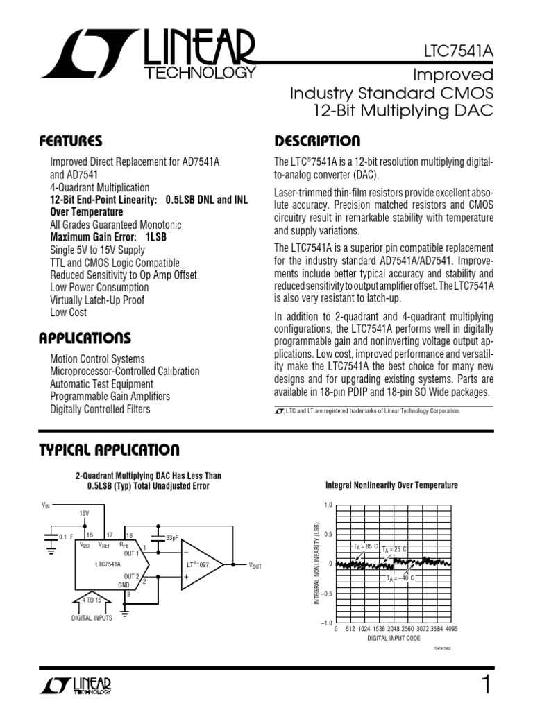 LTC7541A: Enhanced 12-Bit DAC | PDF | Amplifier | Resistor