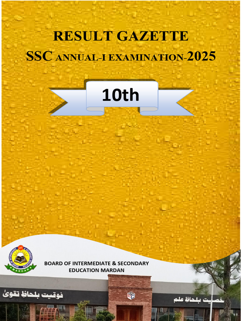 BISE Mardan Matric Result 2025 SSC Part 2 | PDF