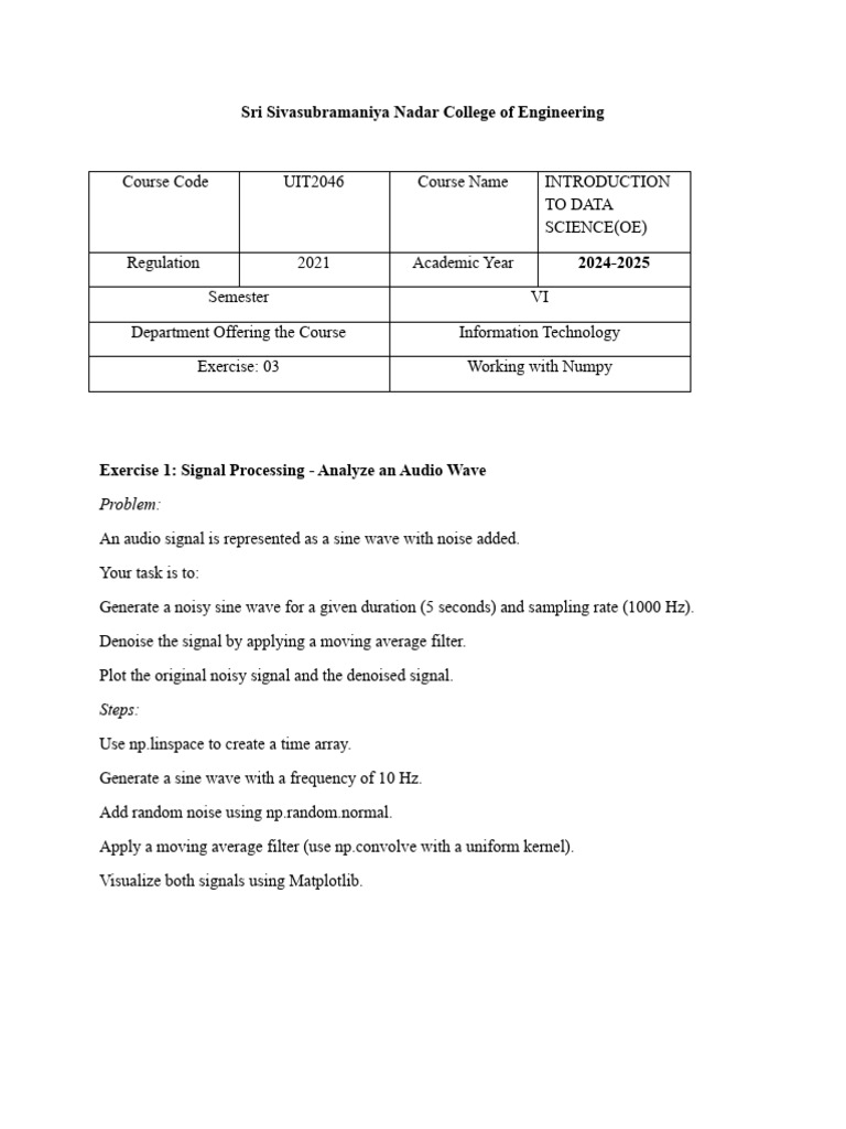 Exercise 3 Numpy | PDF