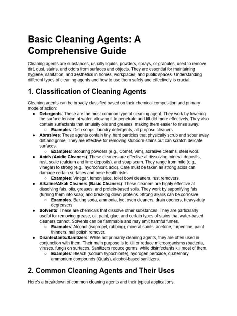 Types and Uses of Cleaning Agents | PDF | Chemistry | Materials