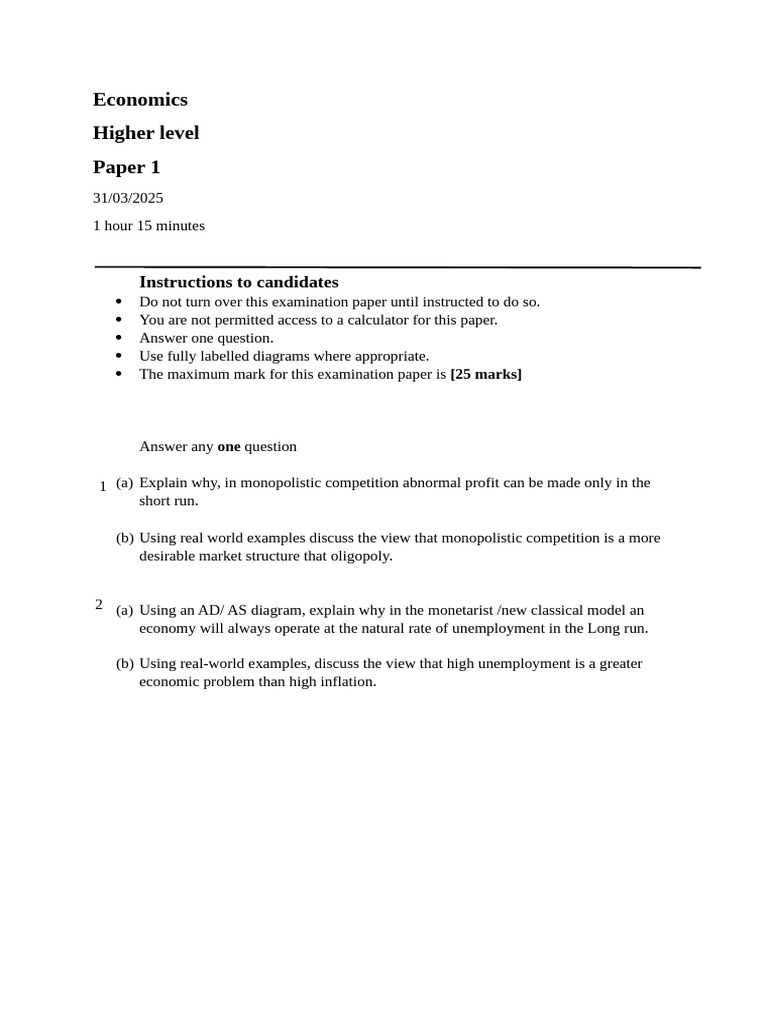 Economics Exam Paper: Monopolistic Competition | PDF