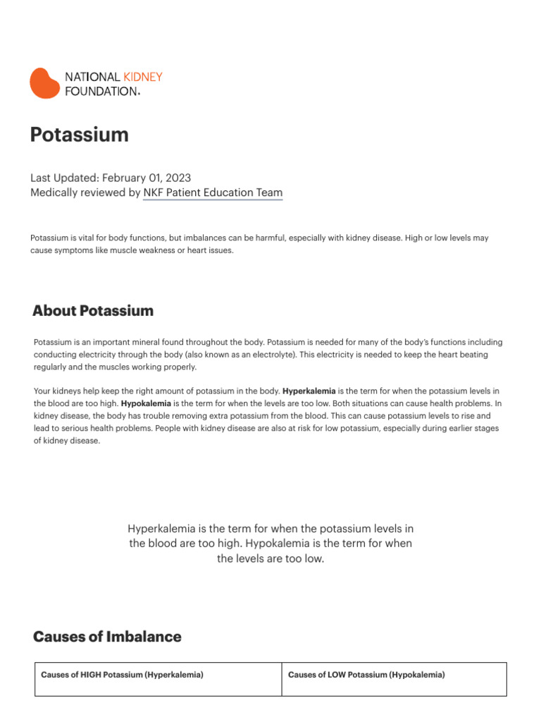 Potassium - National Kidney Foundation | PDF | Potassium | Chemistry