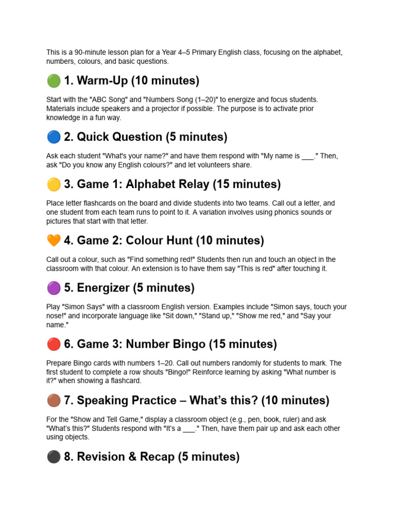 90-Minute English Lesson Plan | PDF