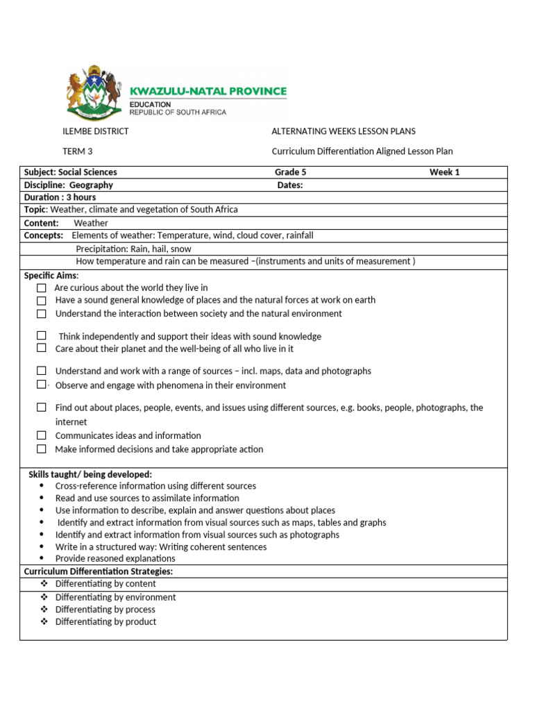 Grade 5 Term 3 Lesson Plans | PDF | Rain | Curriculum