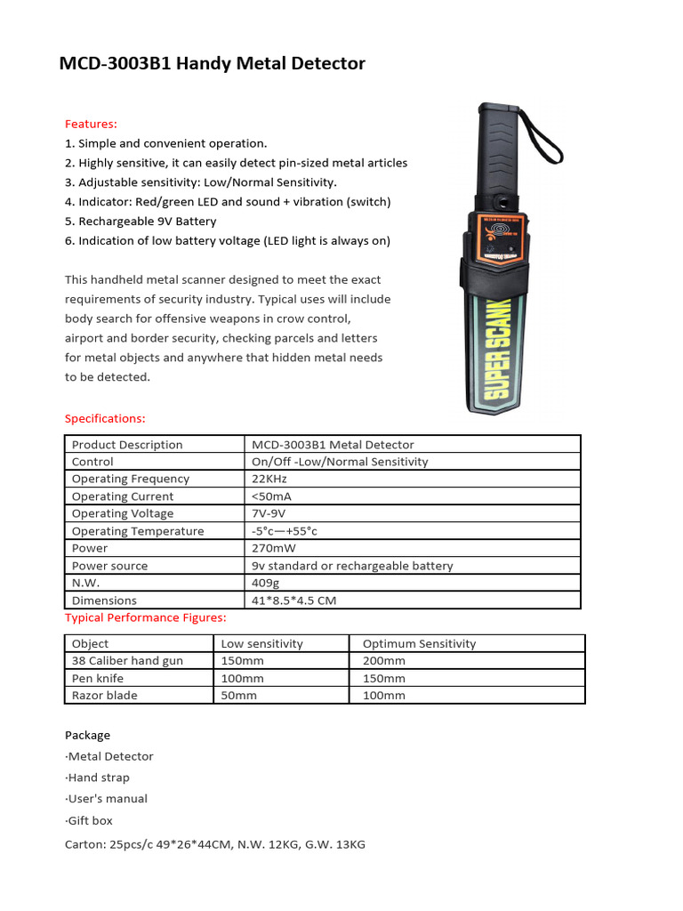 MCD-3003B1 Handheld Metal Detector | PDF