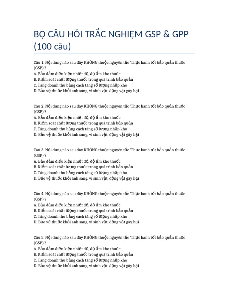 TracNghiem GSP GPP 100cau ThuTu | PDF