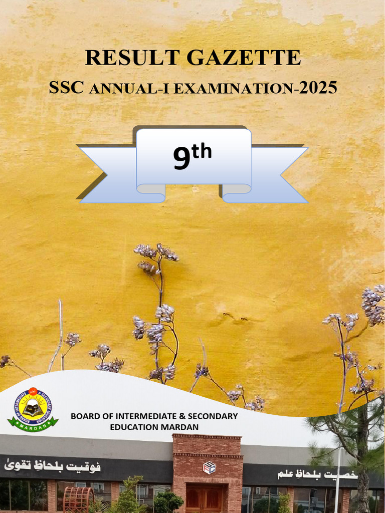 Mardan Board 9th Class Result 2025 | PDF