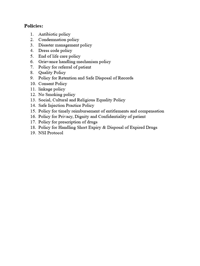 Comprehensive Healthcare Policies Overview | PDF
