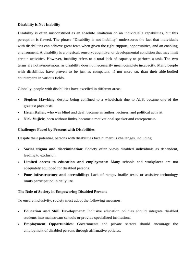 Disability: Empowerment, Not Inability | PDF | Special Education ...