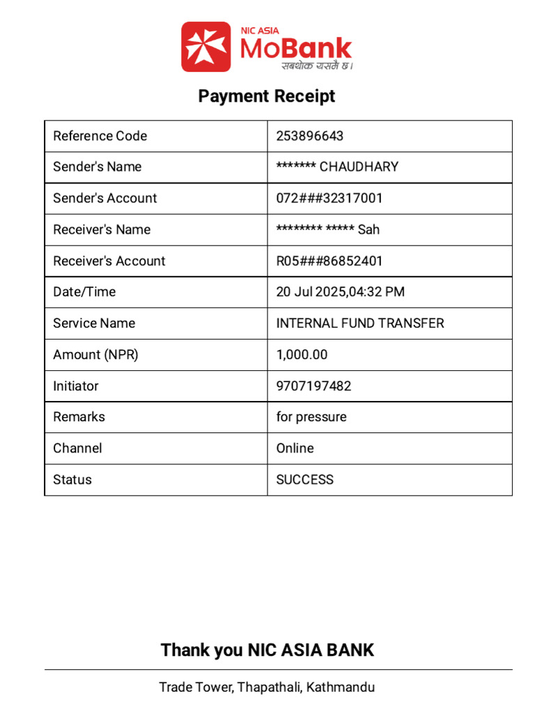 RTGS Payment Receipt Format | PDF