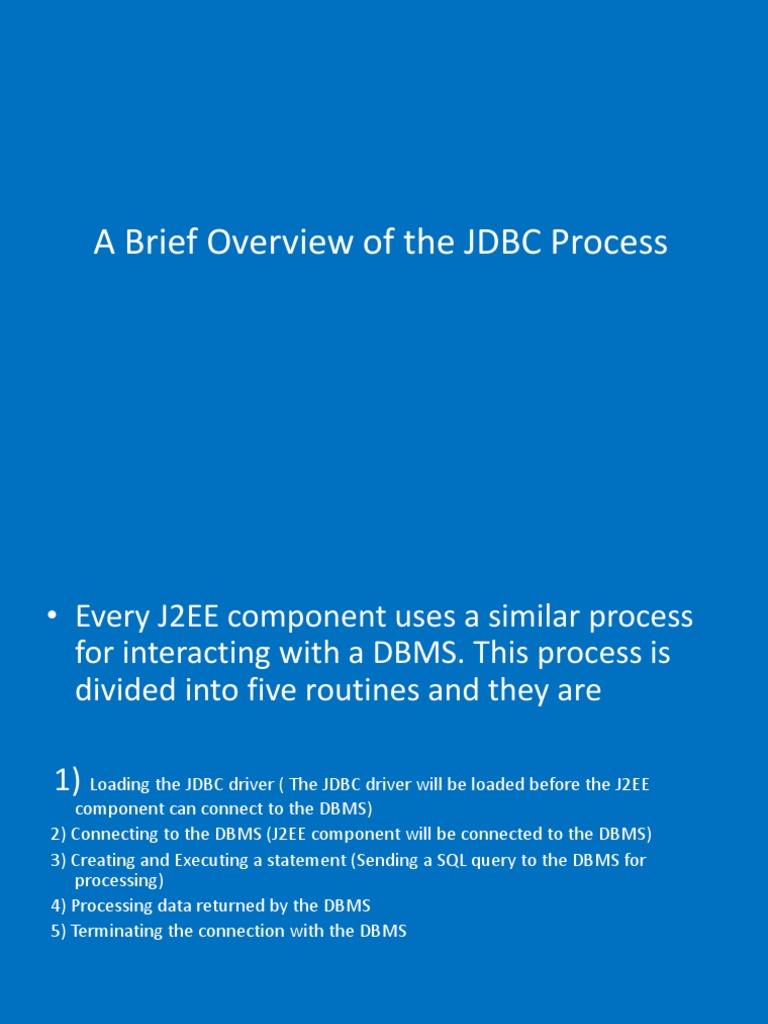 Brief Overview of JDBC Process | PDF | Subroutine | Databases