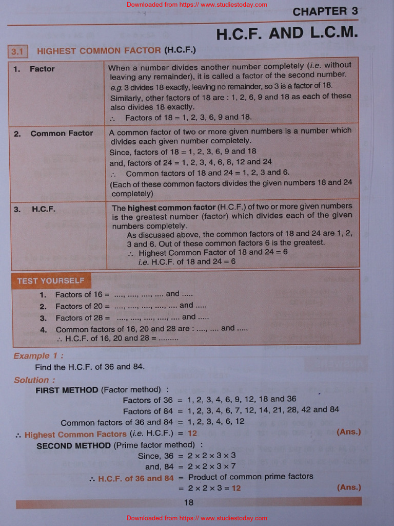 ICSE Class 8 Maths Chapter 03 HCF and LCM | PDF
