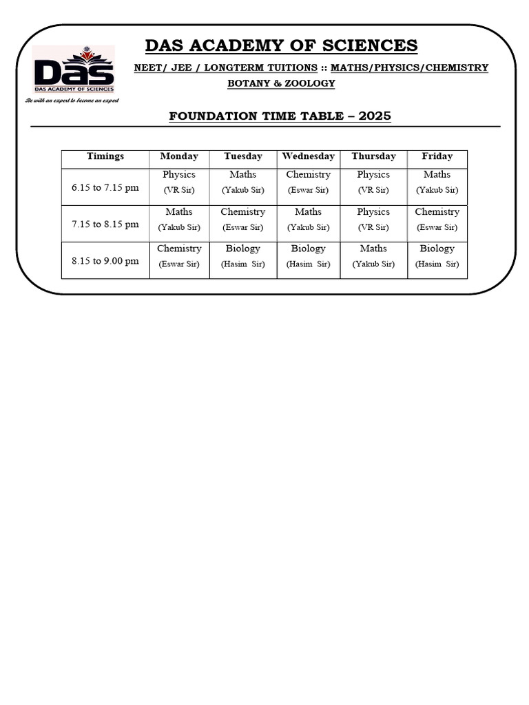 Foundation Time Table | PDF