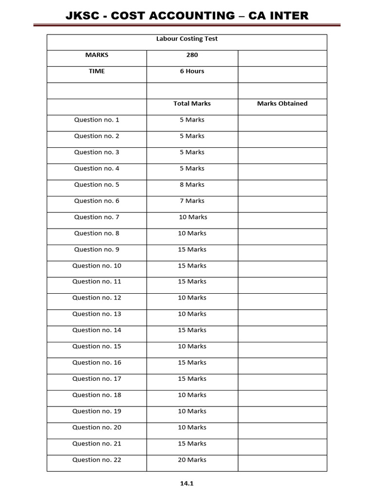 Labour Costing Question Paper | PDF | Labour Economics | Employment