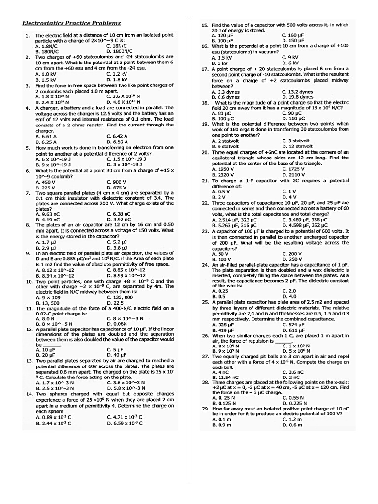 Electrostatics Practice Problems | PDF