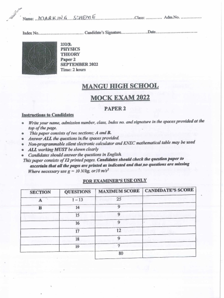 Physics Paper 2 Ms Enovate Kcse Prediction App | PDF