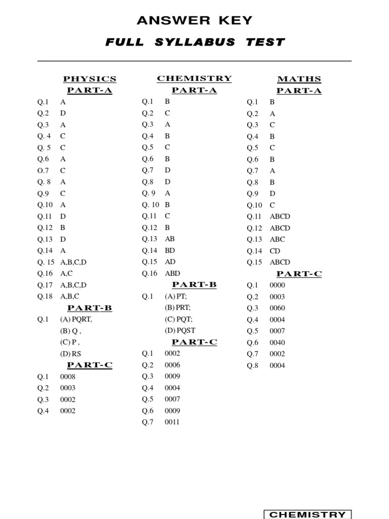 Physics, Chemistry, and Maths Answer Key | PDF | Monotonic Function ...