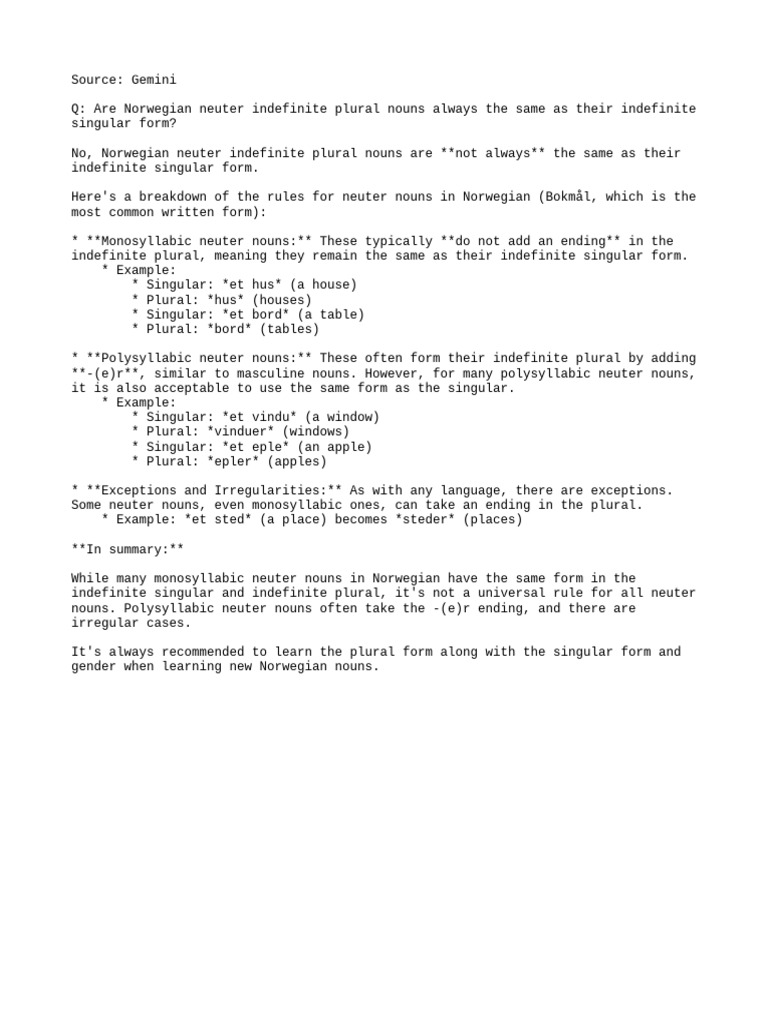 Nouns - Neuter (Rules) | PDF