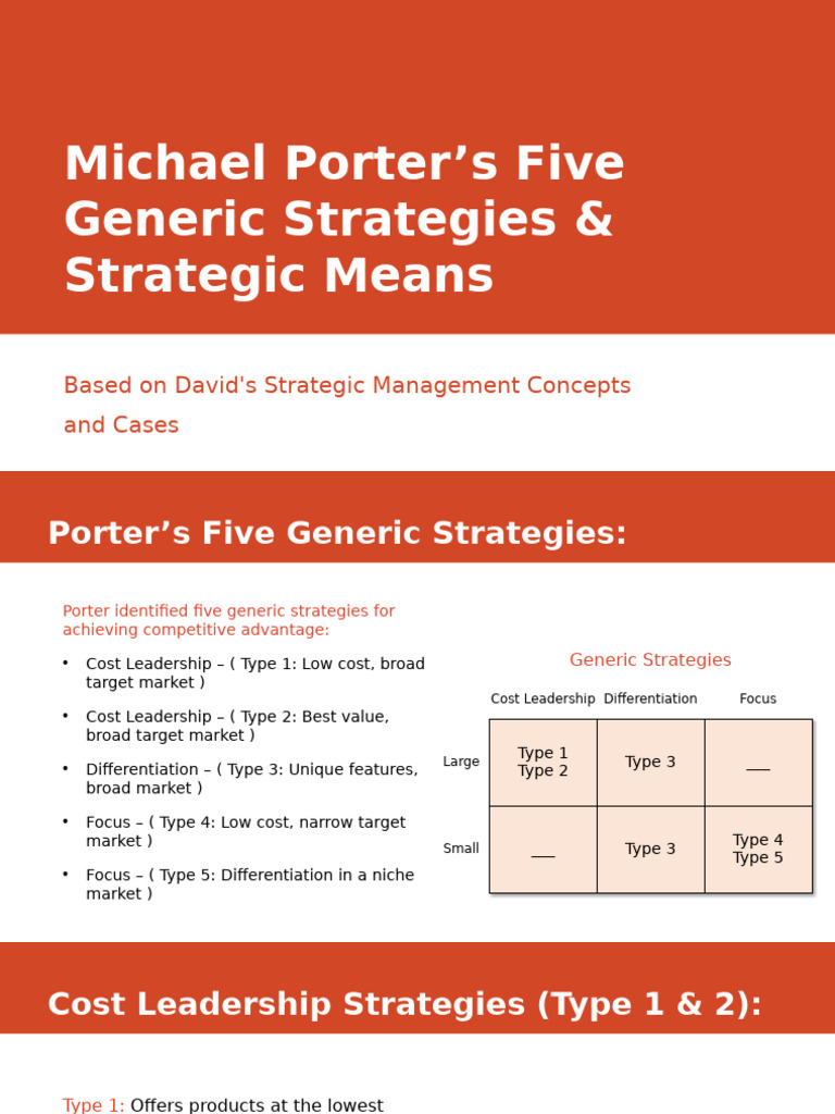 Michael Porter's Five Generic Strategies 0 Strategic Means-1 | PDF ...