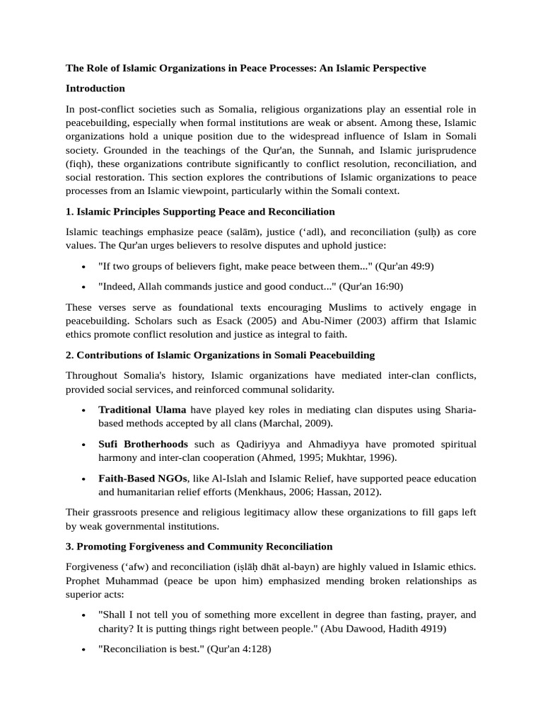 The Role of Islamic Organizations in Peace Processes | PDF | Sharia | Quran