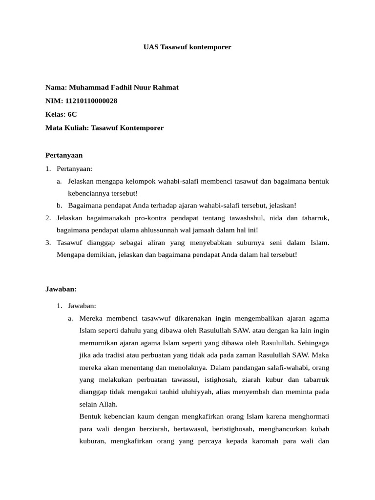 UAS Tasawuf Kontemporer | PDF