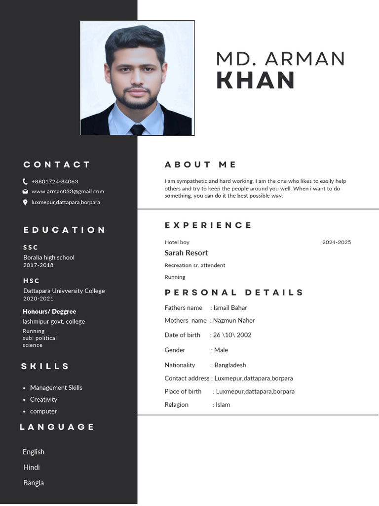 Grey Modern Professional CV Resume | PDF