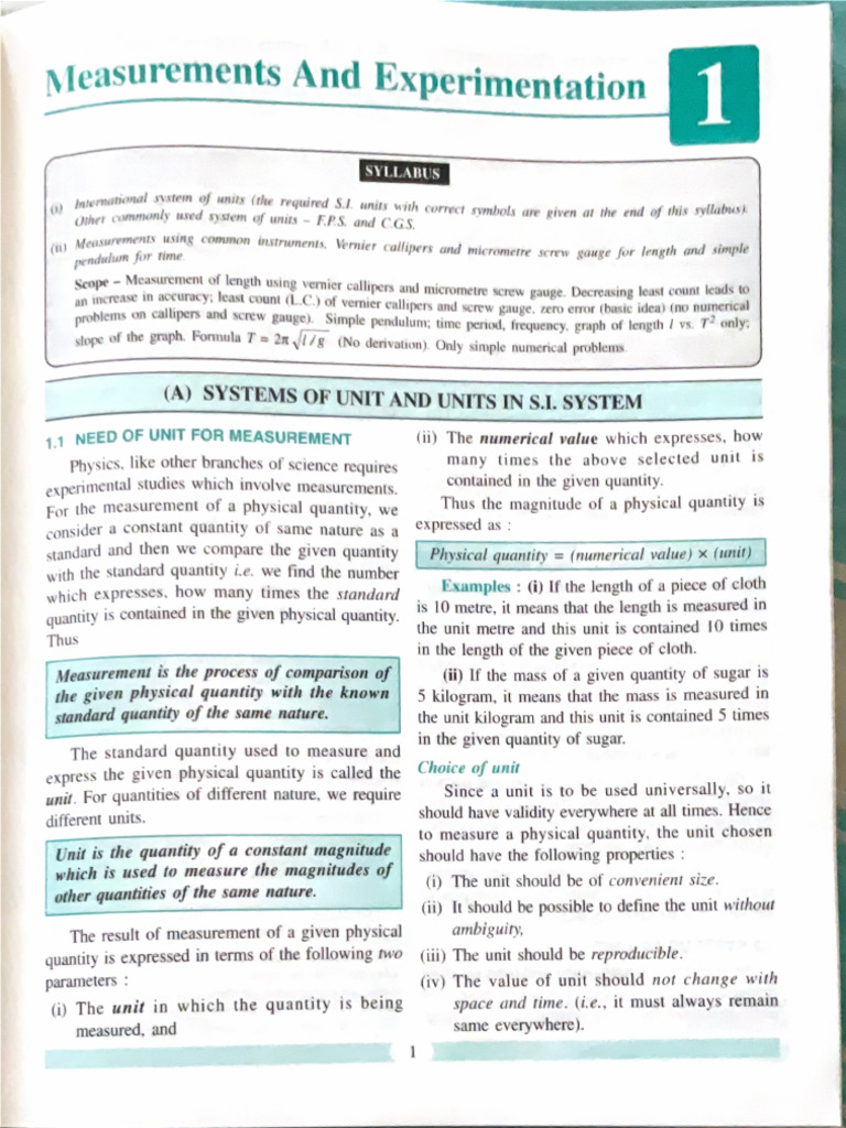 1A Chapter 1 Physics | PDF