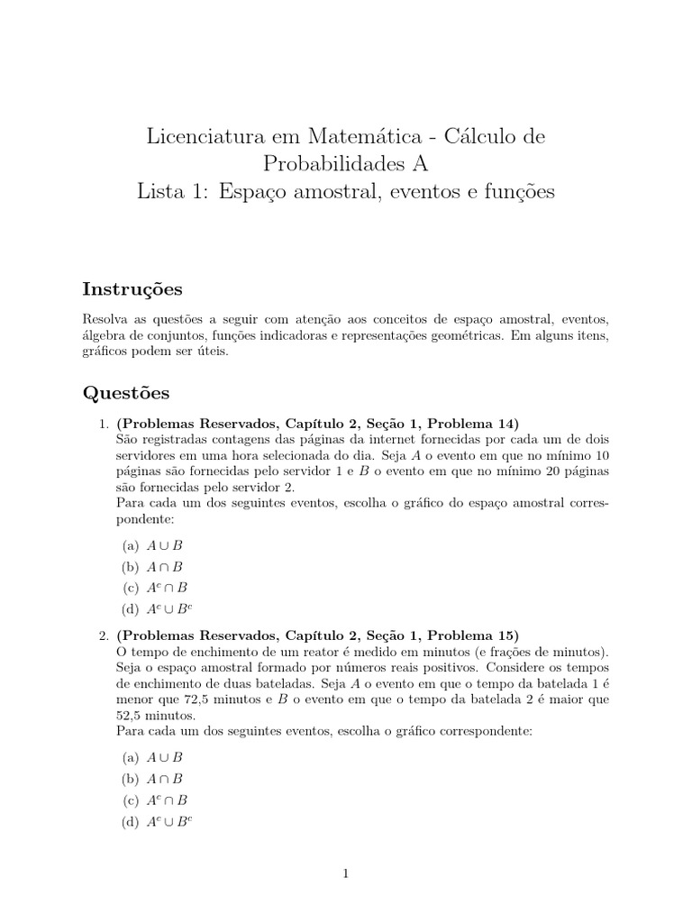 Lista 1 | PDF | Matemática