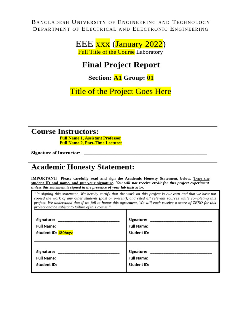 EEE XXX Project Report Template | PDF | Evaluation | Engineering