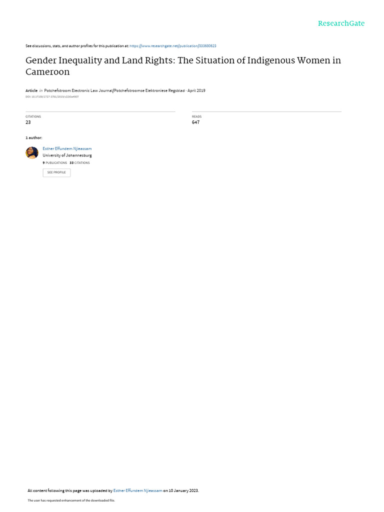 Gender Inequality and Land Rights: The Situation of Indigenous Women in Cameroon | PDF | Treaty ...