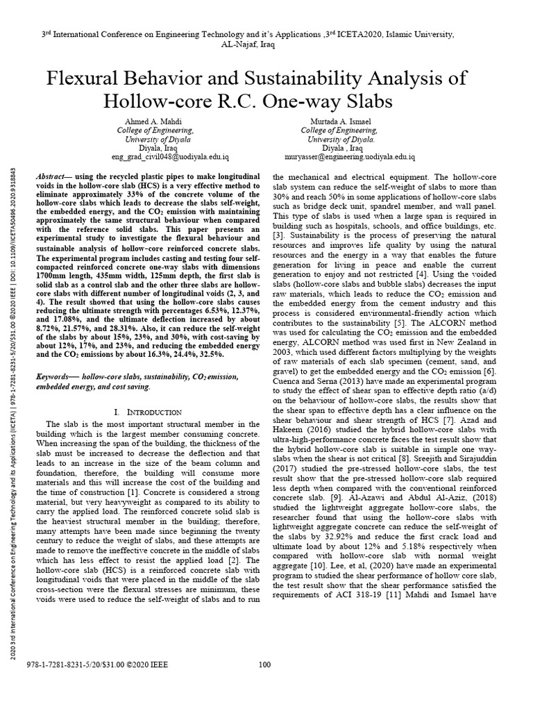 Flexural Behavior and Sustainability Analysis of Hollow-Core R.C. One ...