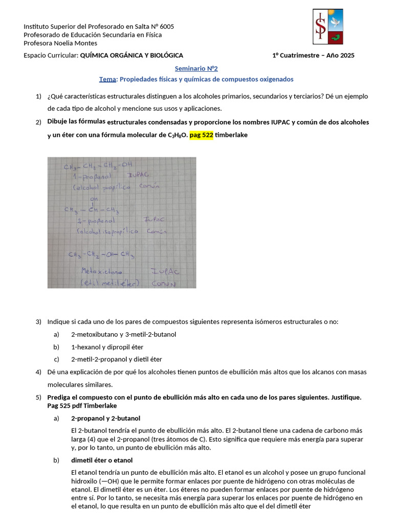 Propiedades de Compuestos Oxigenados | PDF | Éter | Alcano