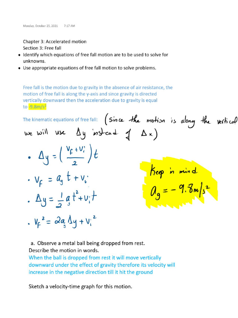Freefall Motion | PDF