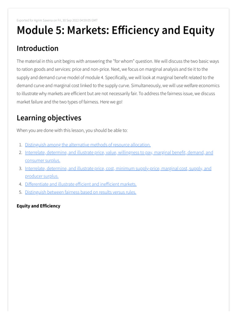 Module 5 Markets Efficiency and Equit | PDF | Economic Surplus | Supply ...