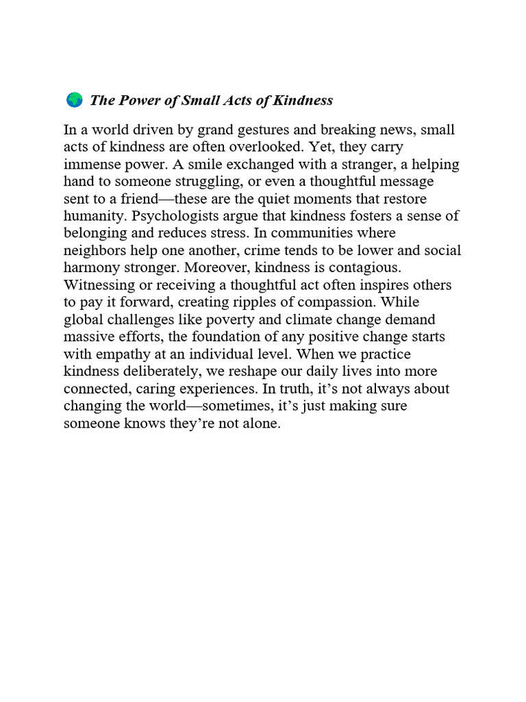 The Impact of Small Kindness Acts | PDF