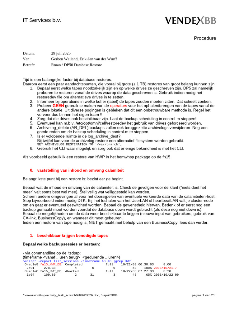 Rman Database Restore Procedure | PDF