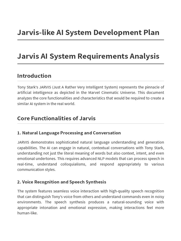 Jarvis Development Plan | PDF | Artificial Intelligence | Intelligence (AI) & Semantics